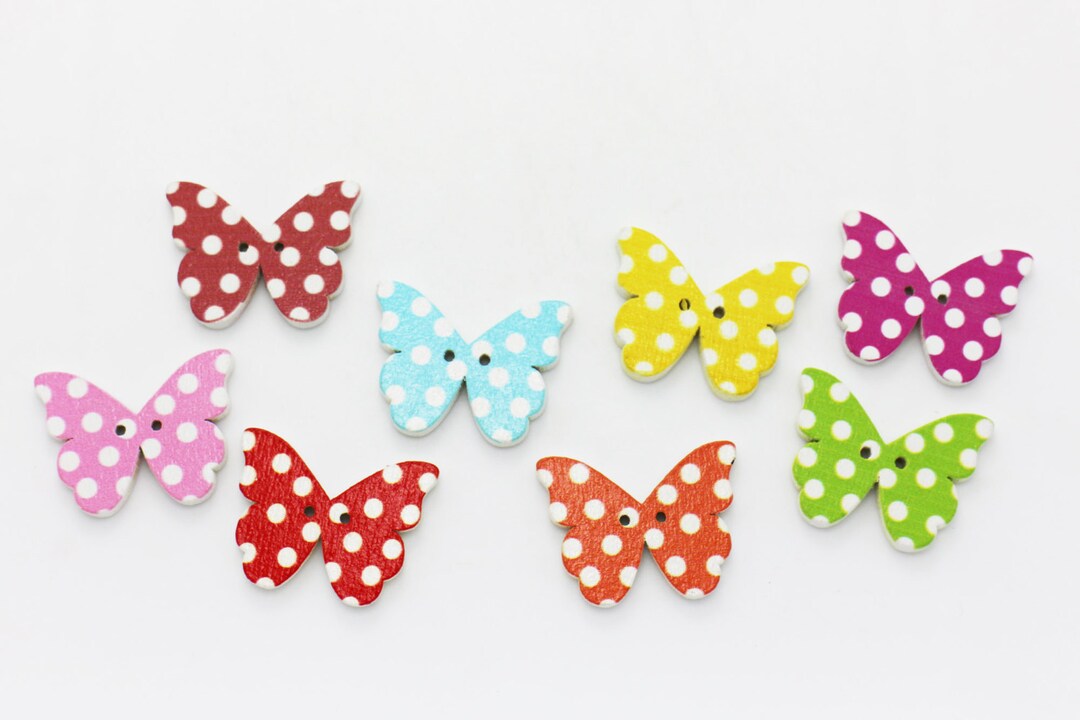 Butterfly Wood Button, Polka Dot Pattern, Cartoon Butterflies Shape ...