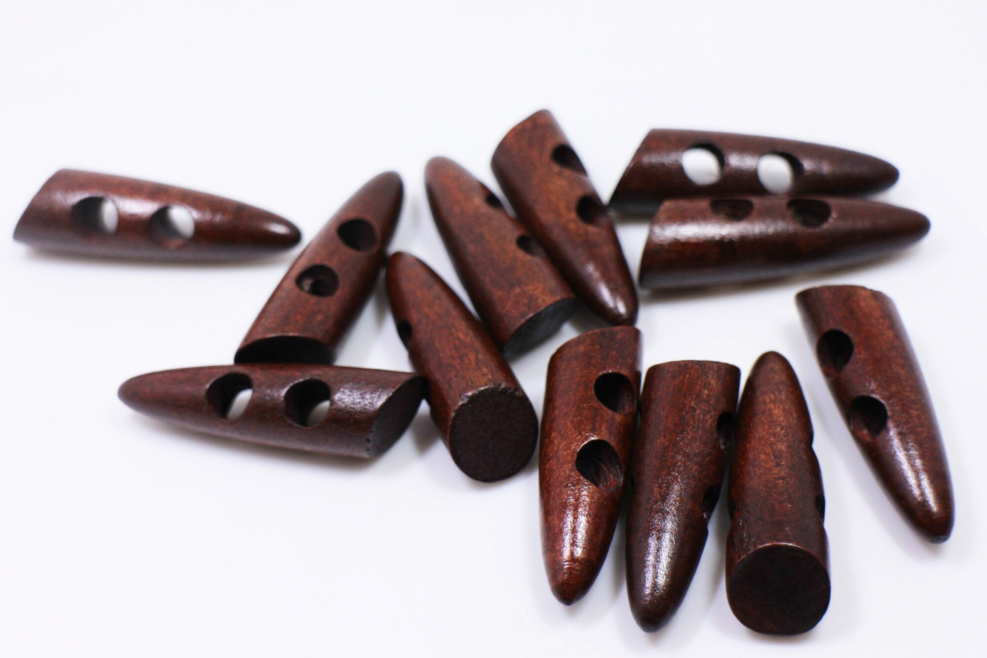 Dark Brown Toggle Buttons, Pointy End, Two Holes, for Winter Trench ...
