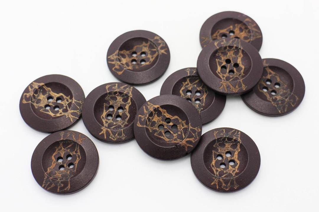 Africa Theme Wood Button, 30mm, 1.18inch, Natural Wooden Made, Dark ...
