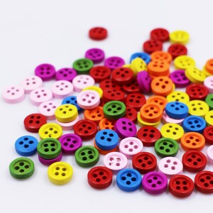 Mini Colorful Wooden Button, Extra Small Tiny Size, Four Holes, Rainbow ...