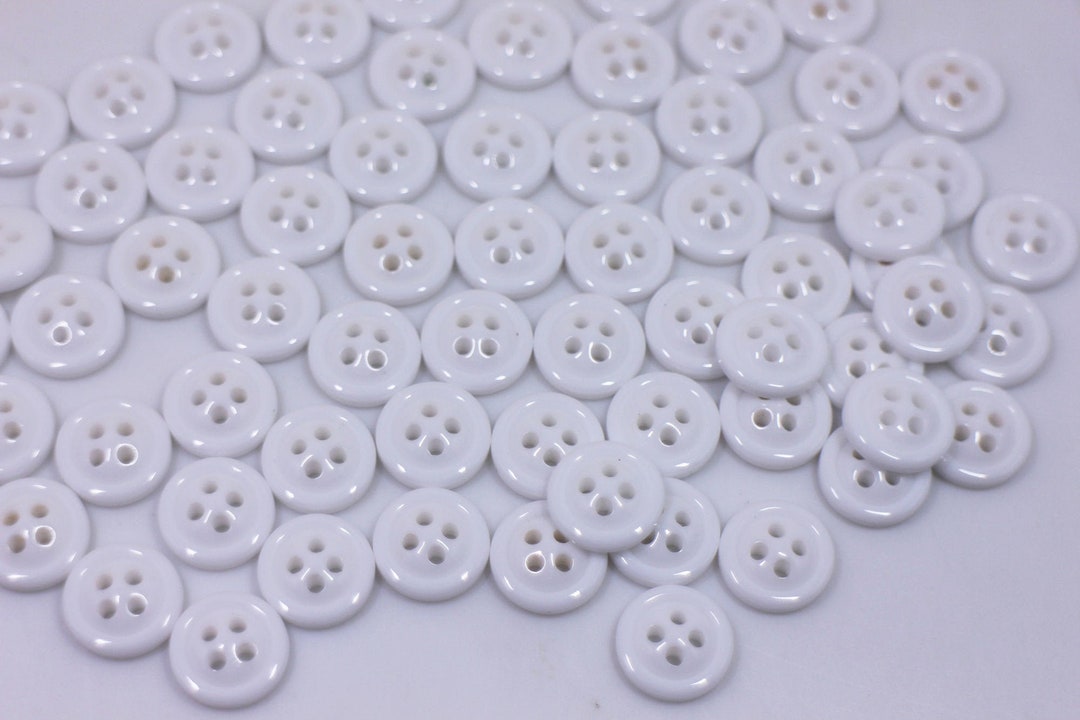 White Raised Top Buttons, Glossy Finish, Solid Color, Four Holes, Extra ...