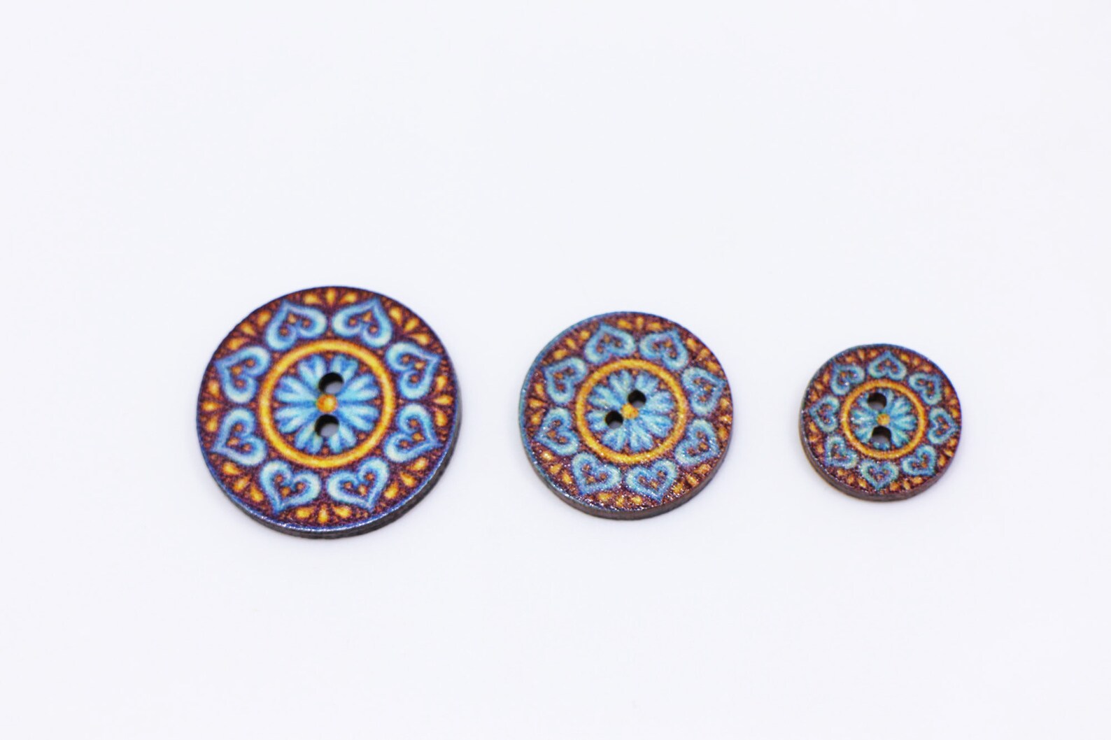 Bohemian Wooden Button Yellow Blue Green Peranakan Pattern - Etsy