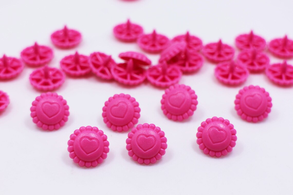 Pink Heart Snap Fastener Bright Pink Snap Buttons Flower | Etsy