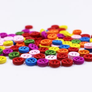 Mini Colorful Wooden Button, Extra Small Tiny Size, Four Holes, Rainbow ...