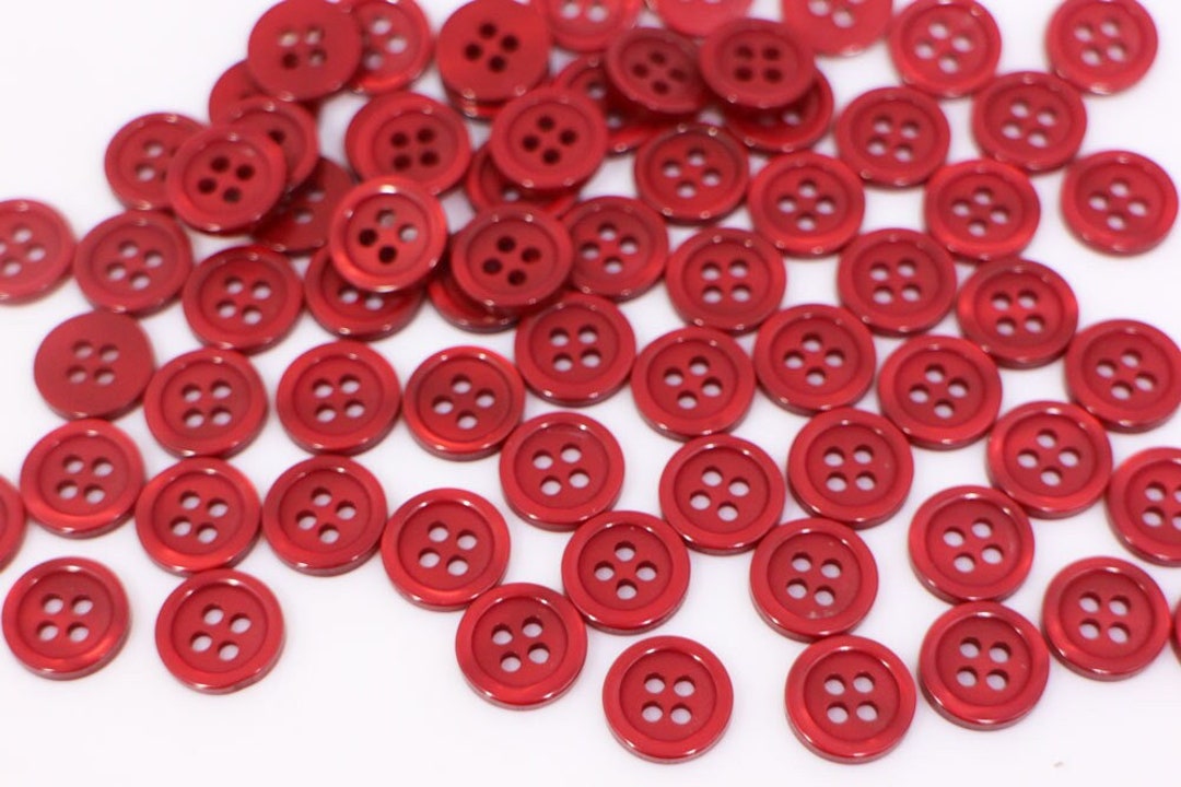 Red Buttons, Thin Raised Edge, Four Holes, Shiny Finish, Standard ...