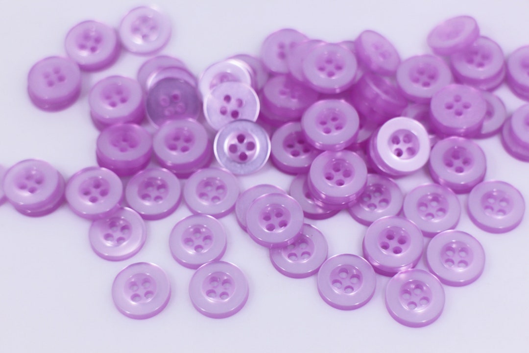 50 Purple Button, Raised Wide Edge, Semi-transparent Clear, Four Holes ...
