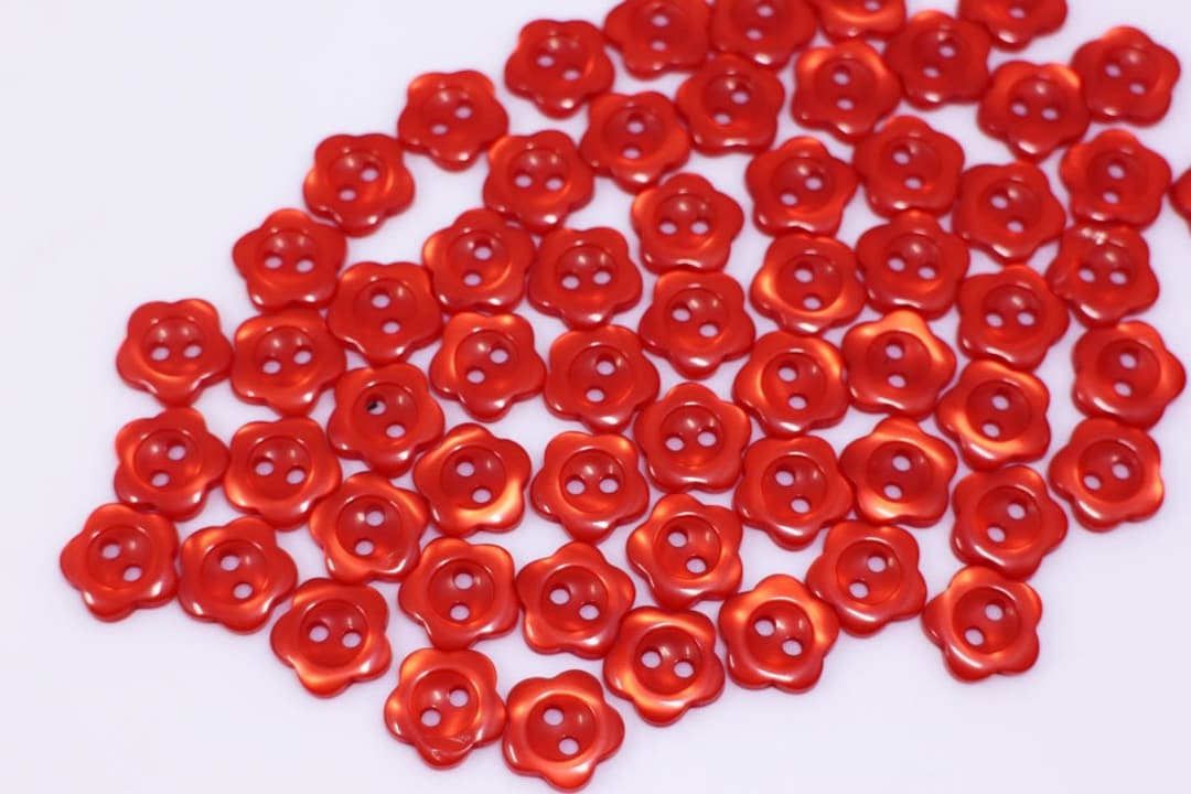 Red Flower Button, Bright Red Color, Floral Shaped, Two Holes, for ...