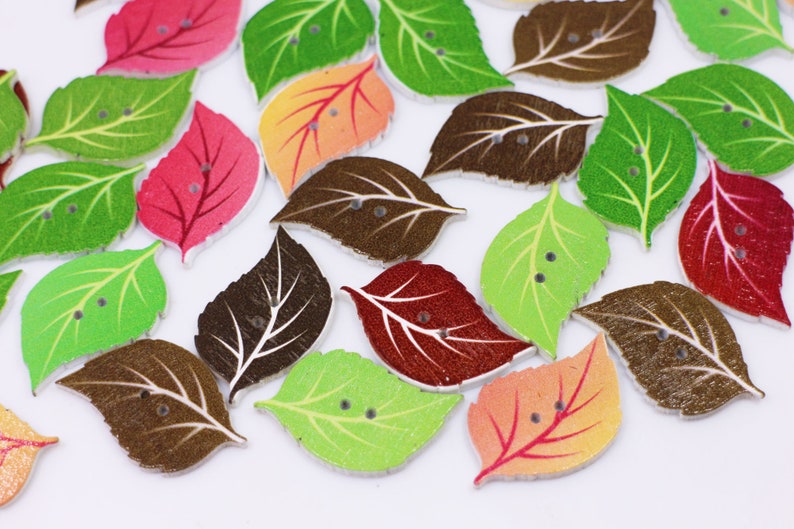 Leaf Wooden Buttons Leaves Special Shape Mixed Colors Two - Etsy
