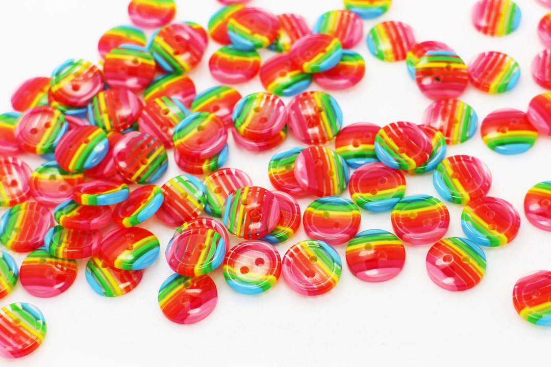 Rainbow Striped Button, Stripe Pattern, Colorful Fun, Two Holes, Raised ...