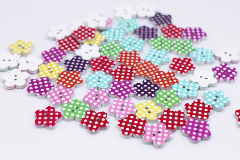Polka Dot Floral Wooden Button Flower Shaped Buttons - Etsy