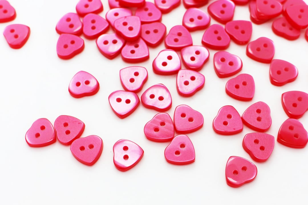 Pink Heart Button, Heart Shank, Cherry Pink Color, Two Hole, for Sewing ...