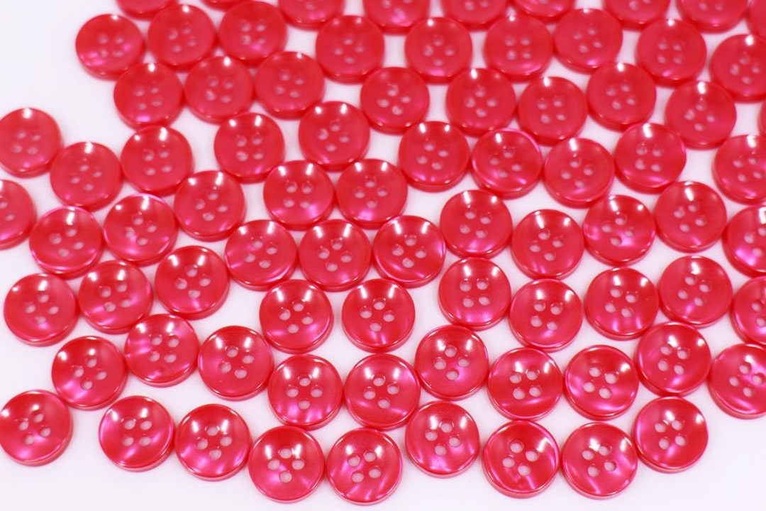 Bright Red Buttons, Bowl Shaped, Made of Resin, Four Holes, for Sewing ...