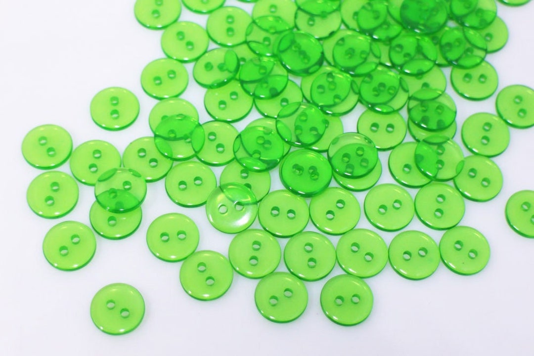50pcs Neon Green Clear Button, Transparent, Small Size, Two Holes, Made ...