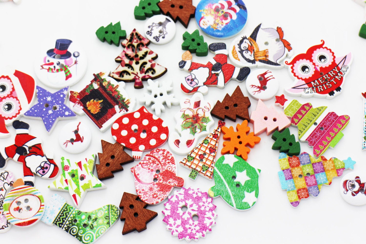 Christmas Button Mix Lots X'mas Mixed Wooden Buttons DIY - Etsy