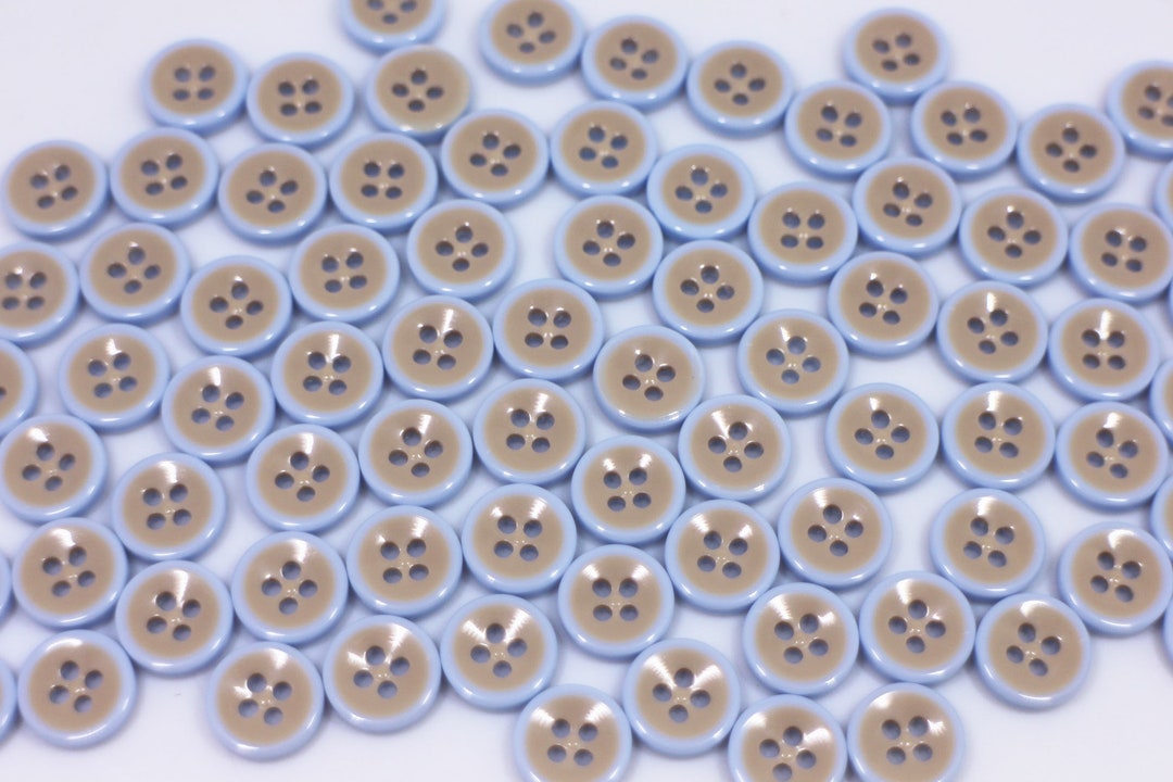 Light Blue and Brown Buttons, Four Holes, Small Size, Made of Resin ...