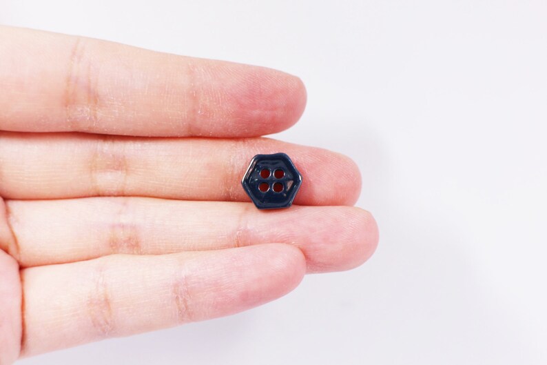 Metallic Dark Blue Hexagon Button, Four Holes, Irregular Shape, Shiny ...