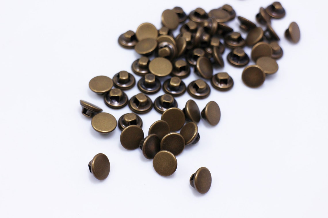 Bronze Color Metal Shank Buttons, Antique Bronze Color, Flat Top, for ...