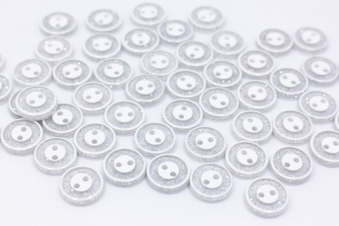 White Shimmer Glitter Button, Shiny Finish, Two Holes, for Sewing Shirt ...