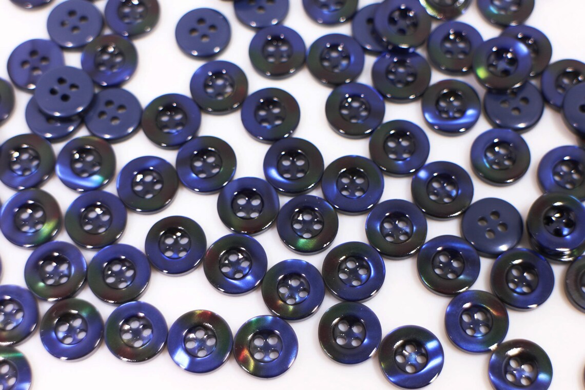 Dark Blue Buttons, Small Blue Buttons, Four Holes Buttons, Raised Edge ...
