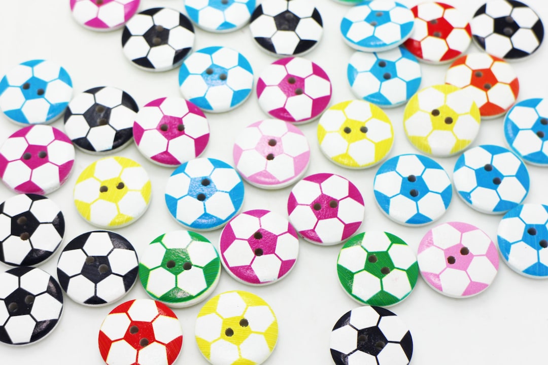 Football Wooden Button, 2 Holes, 20mm, 0.78inch, Soccer Print, Colorful ...