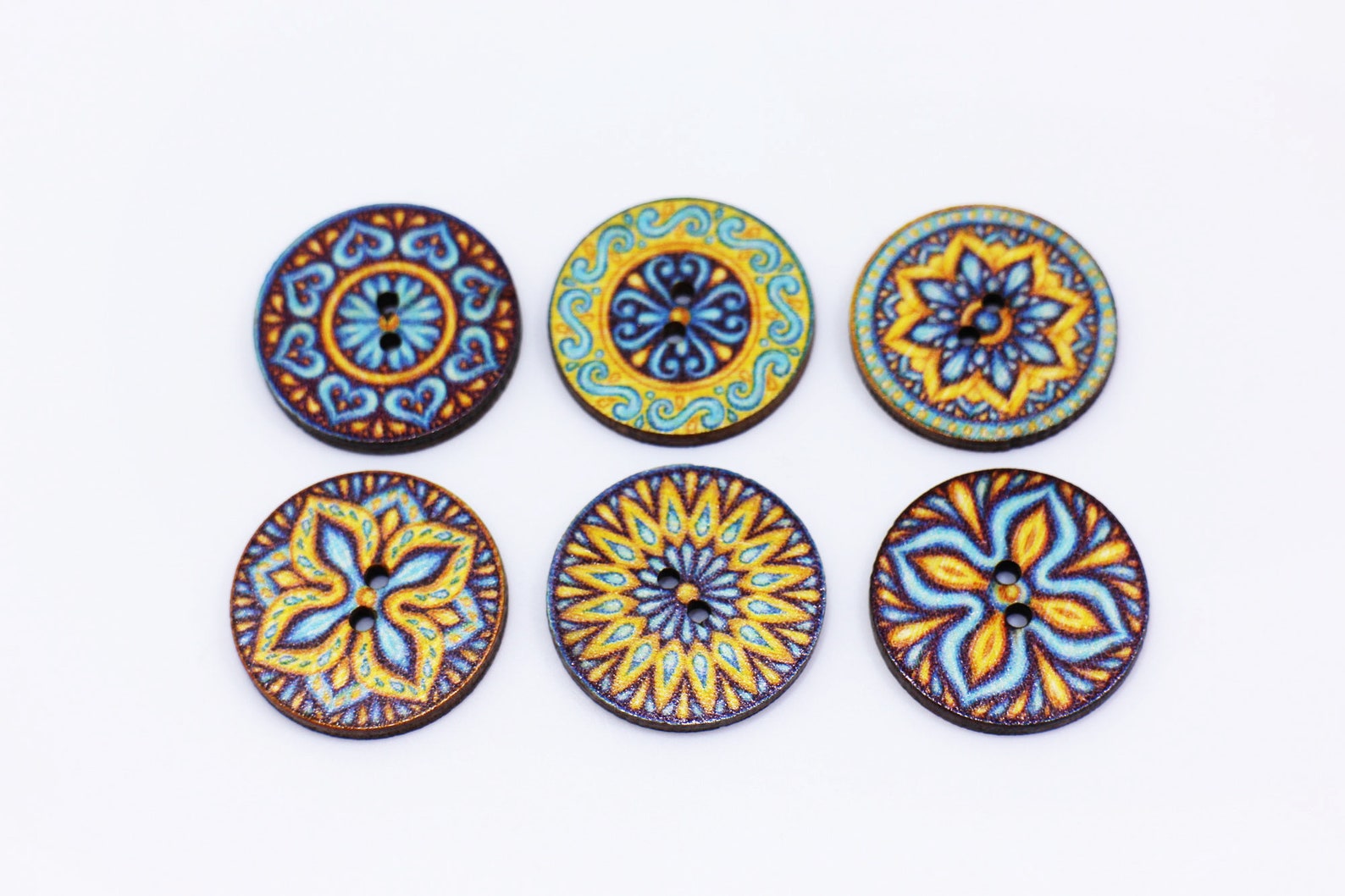 Bohemian Wooden Button Yellow Blue Green Peranakan Pattern - Etsy