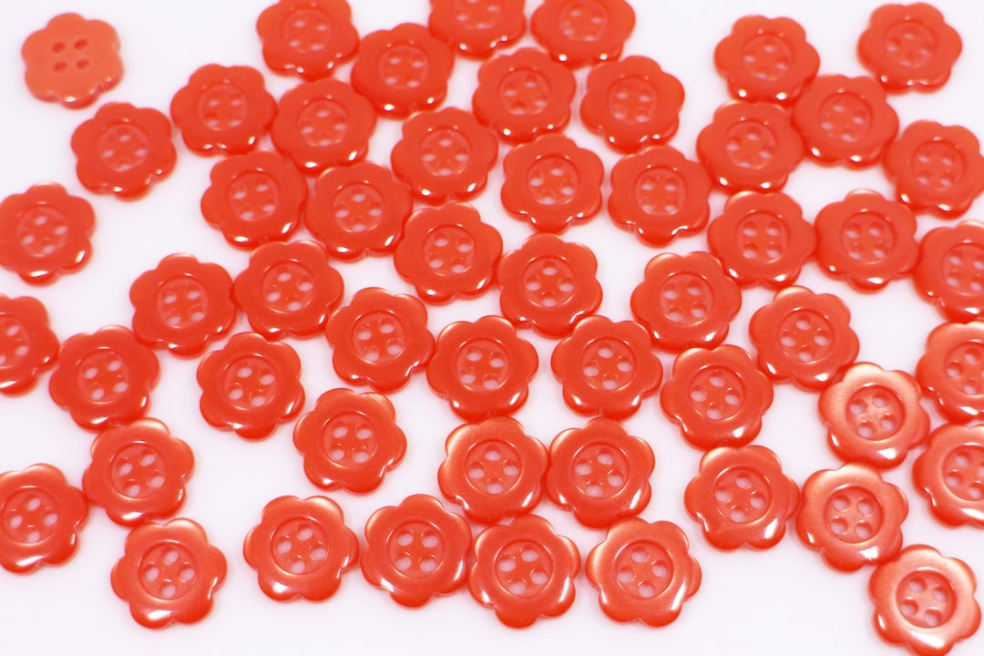 Orange Flower Buttons, Floral Shaped, Dark Orange Color, Four Holes ...