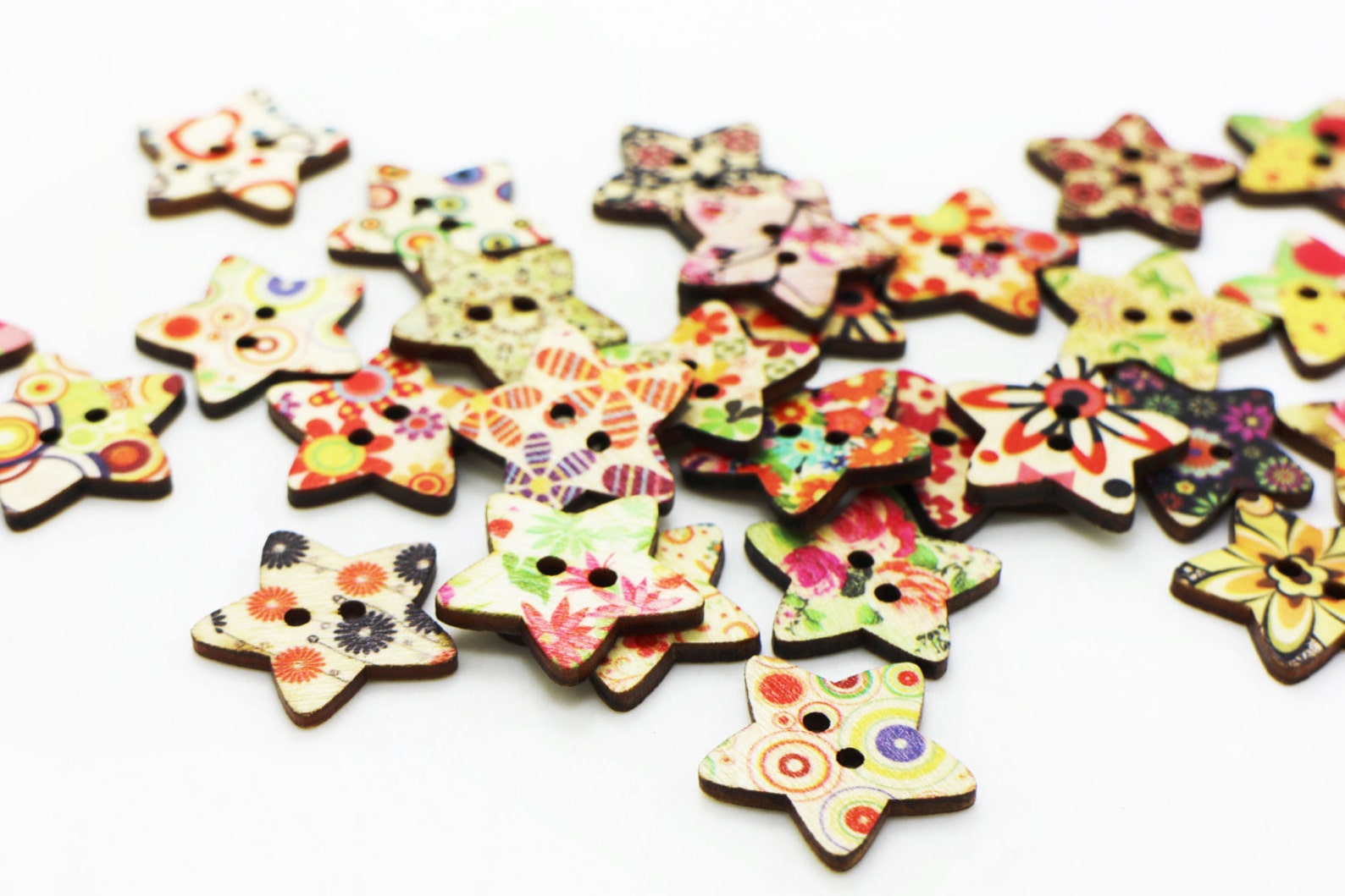 Star Wooden Button Flower Pattern Button Star-shaped Button - Etsy