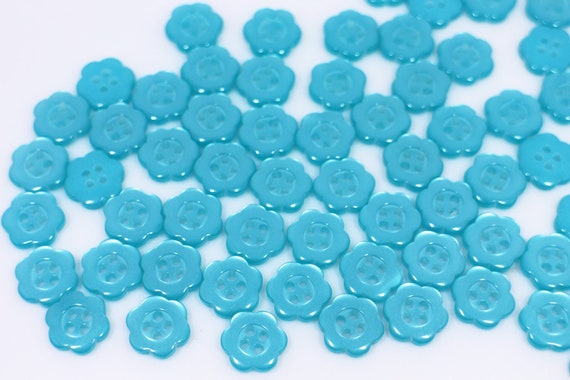 Teal Blue Flower Buttons Floral Shaped Buttons Small | Etsy