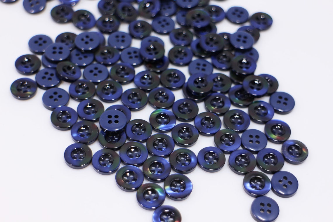 Dark Blue Buttons, Small Blue Buttons, Four Holes Buttons, Raised Edge ...