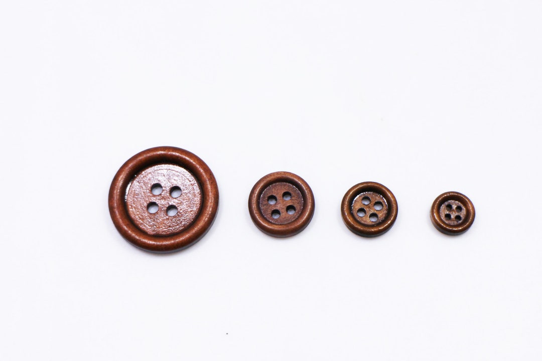 Brown Wood Buttons, 4 Holes, Natural Wooden Material, Thin Raised Edge ...