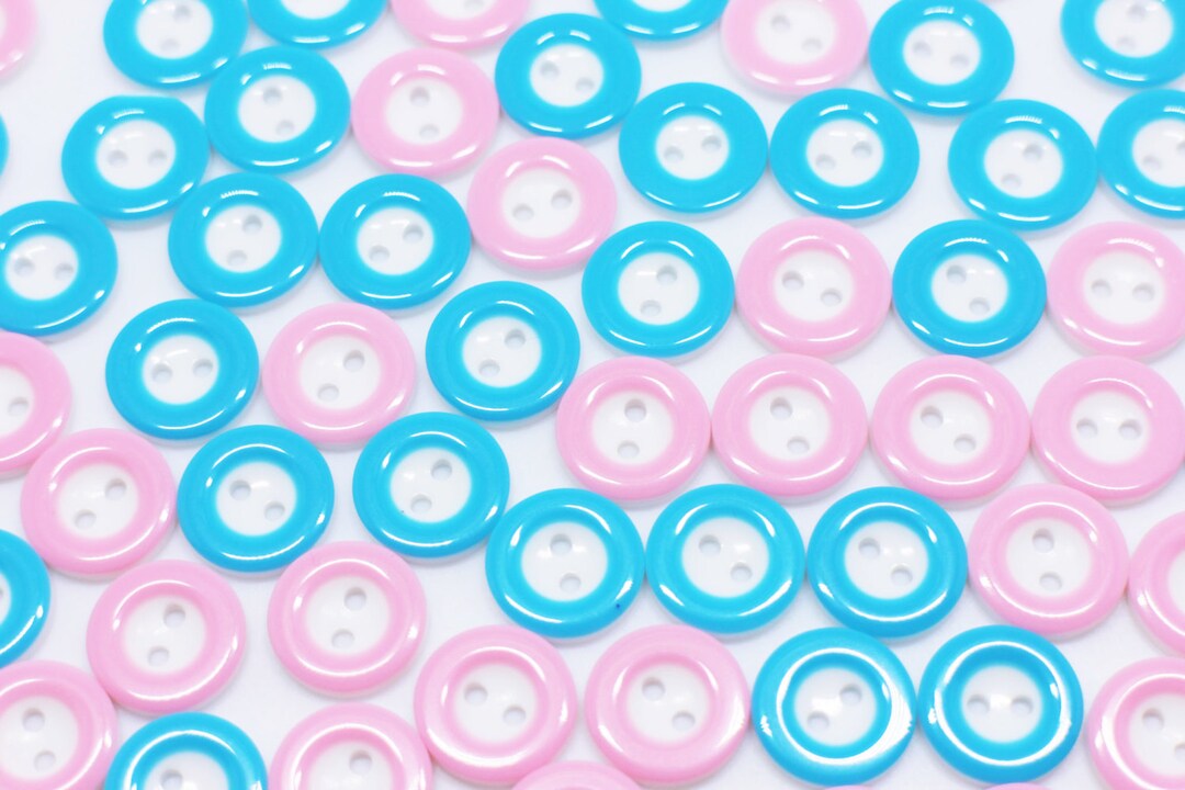 Pink and Blue Buttons, Pastel Pink White Color, Raised Wide Edge, for ...