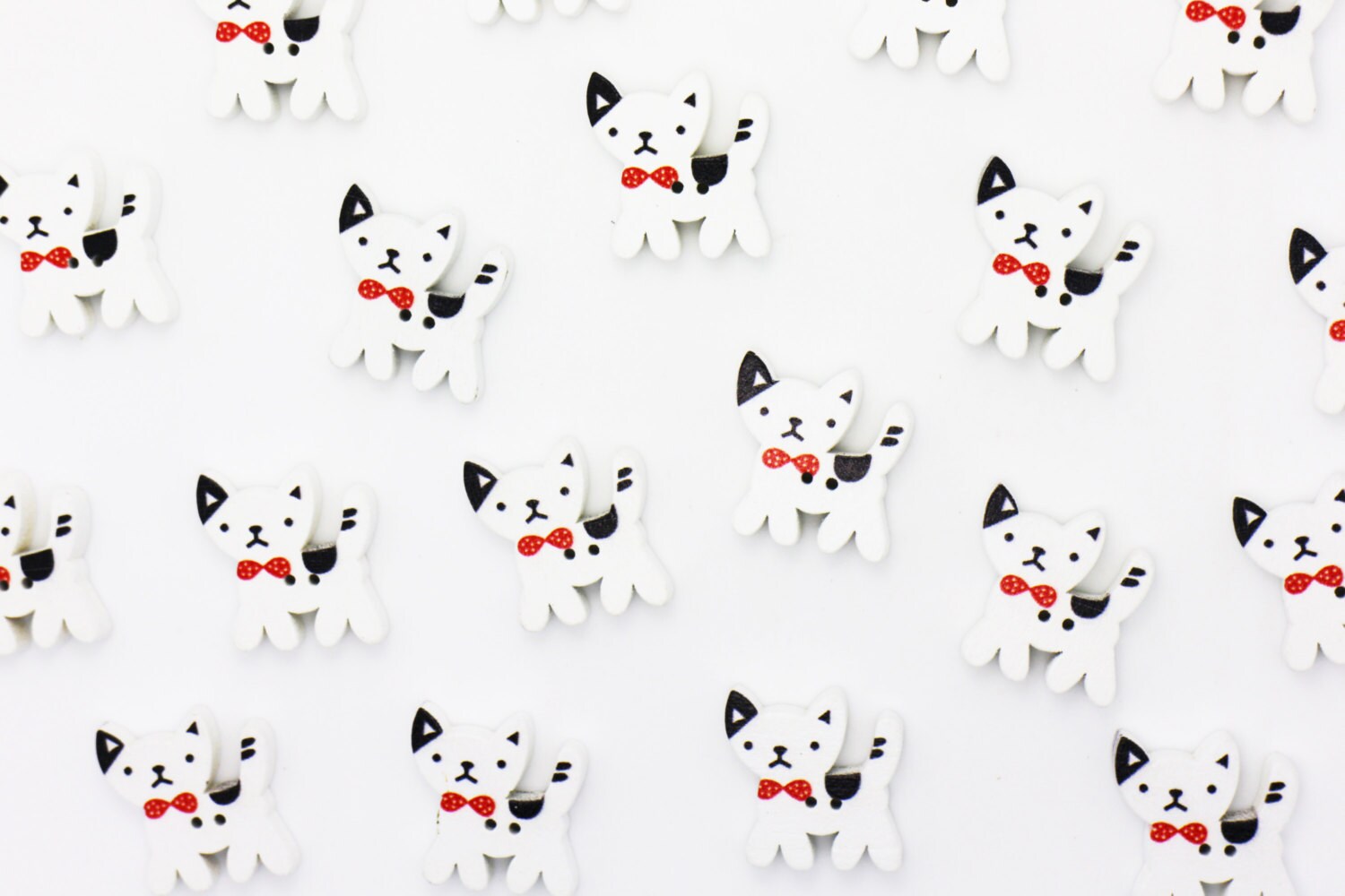 White Cat Wooden Button Children Button Pussy Kitten Button | Etsy