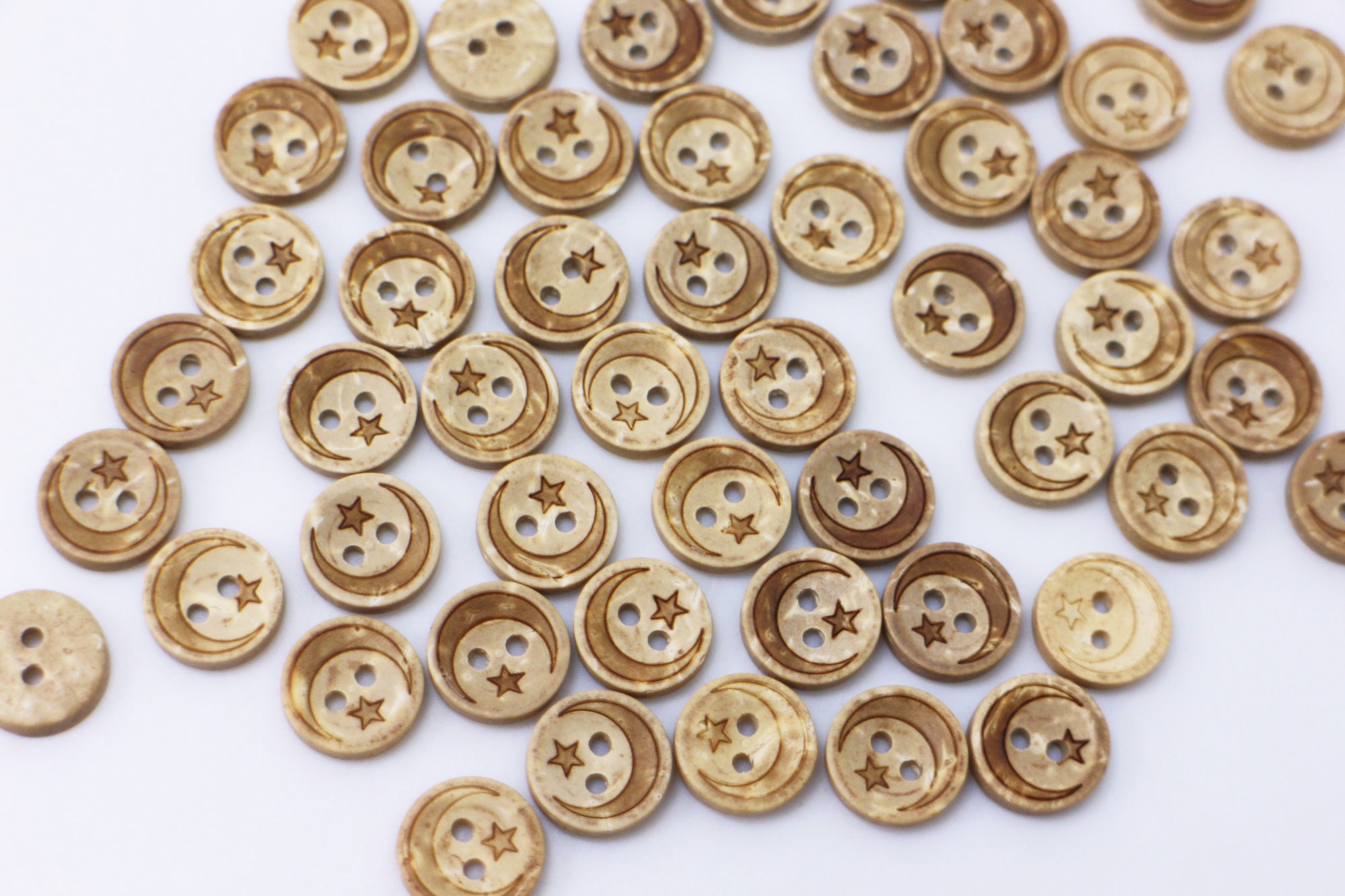 Moon and Star Coconut Shell Buttons Small Coconut Buttons | Etsy