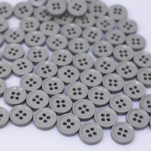 Matte Gray Buttons, Grey Color, Four Holes, Thin Raised Edge, No Shine ...