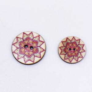 Vintage Style BOHO Wooden Button, Floral Pattern Button, Bohemian ...