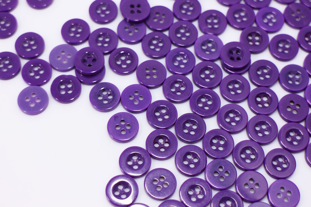 50 Dark Purple Buttons, Resin Material, Four Holes, Raised Edge, Round ...