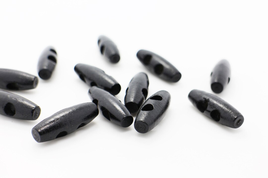 Black Wooden Toggle Button, Large Size, 2 Holes, Long Shape, Fat Middle ...