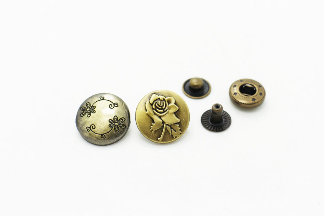 Flower Snap Buttons, Floral Pattern Snap Fastener, Rose Snap, Antique ...