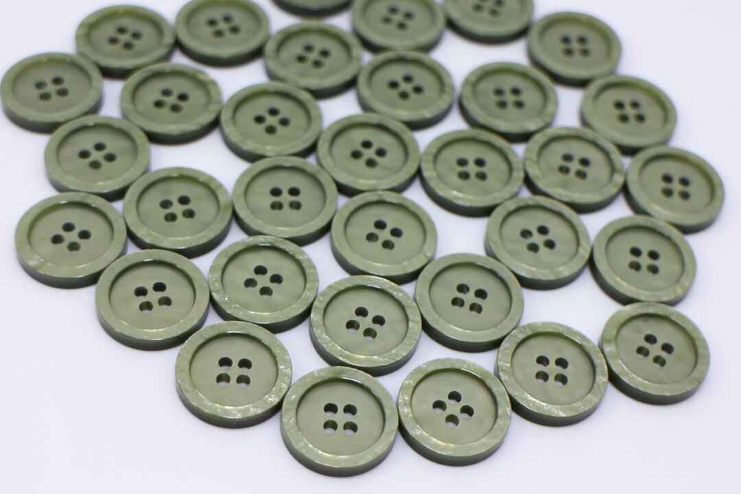 Dark Green Button, Shell Looking, Four Holes, Raised Edge, for Sewing ...