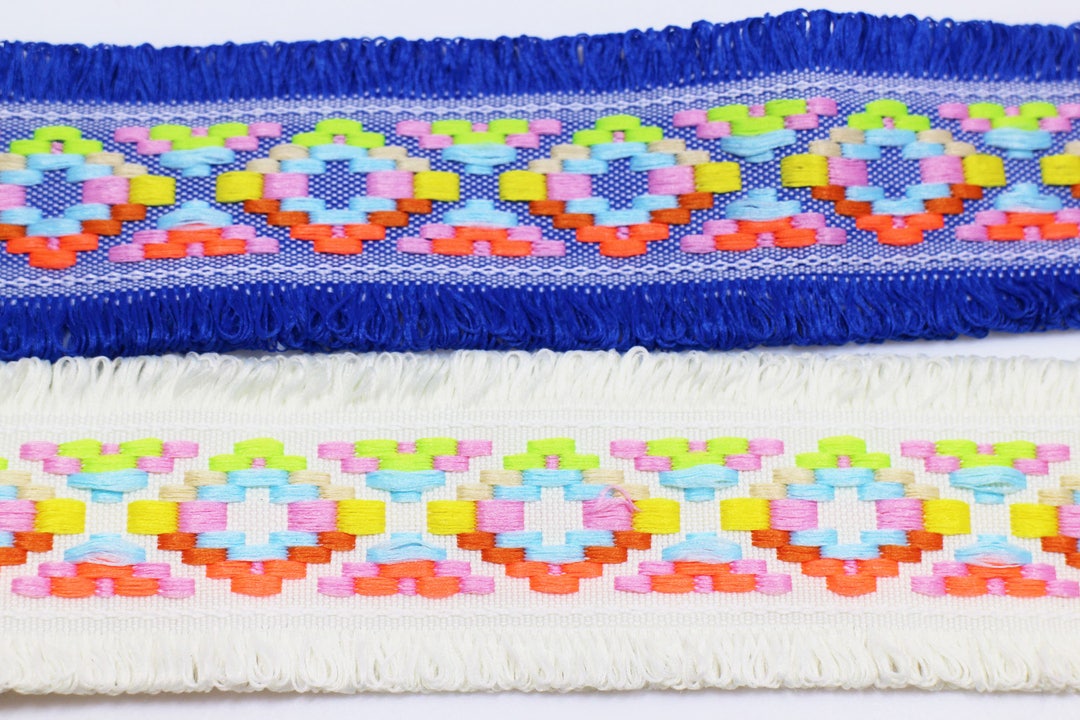 Aztec Pattern Fringe Trims, 1-49/64inch Wide, 3 Yards, Cream White ...