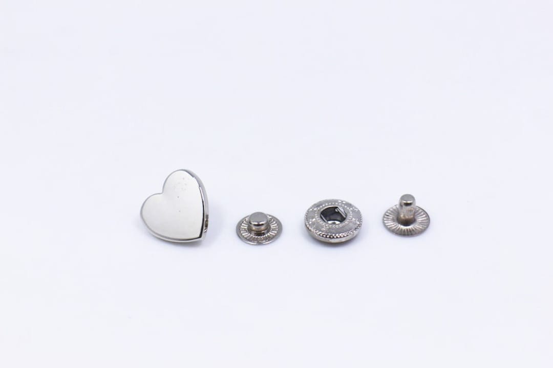 Silver Heart Metal Snap Buttons, Heart Shaped Snaps, Press Stud, Snap ...
