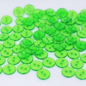 50pcs Neon Green Clear Button, Transparent, Small Size, Two Holes, Made ...