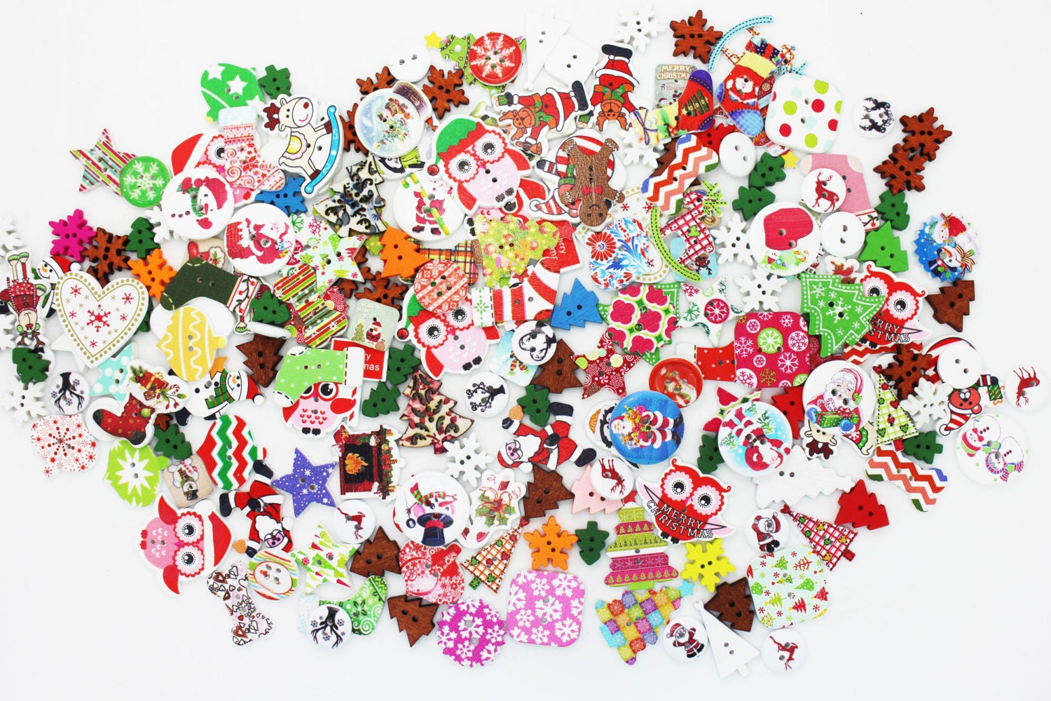 Christmas Button Mix Lots, X'mas Mixed Wooden Buttons, DIY Decorative ...