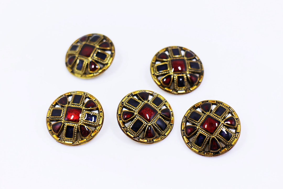 Burgundy BOHO Shank Button, Dark Red and Antique Gold Color, for Sewing ...