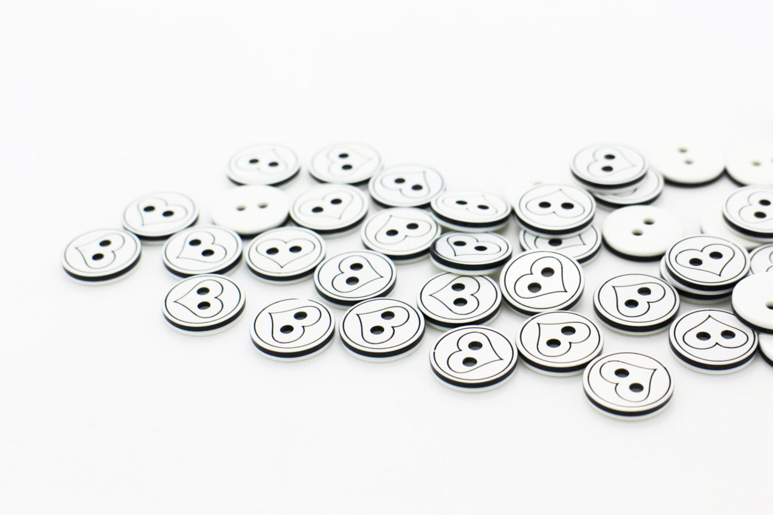 Black Heart Buttons Made of Resin Two Holes Black and White - Etsy