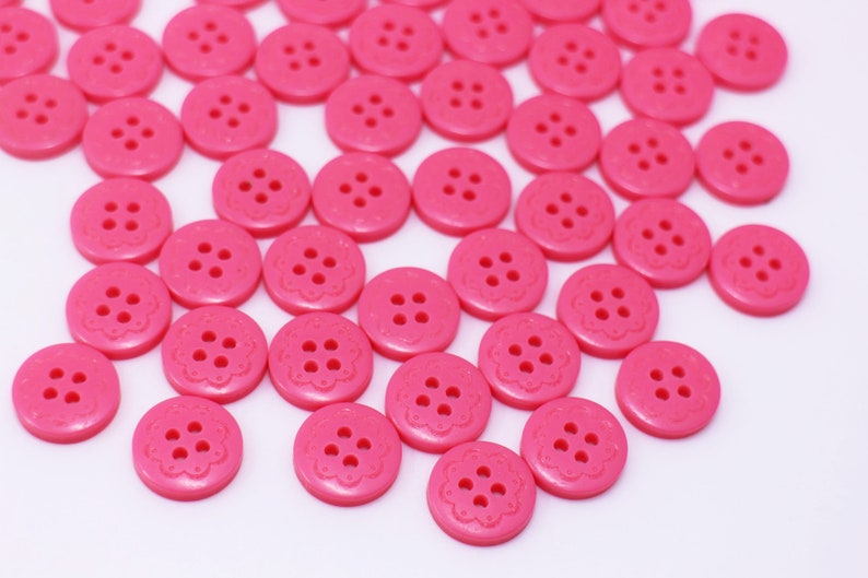 Pink Floral Button Hot Pink Flower Button Small Four Holes - Etsy