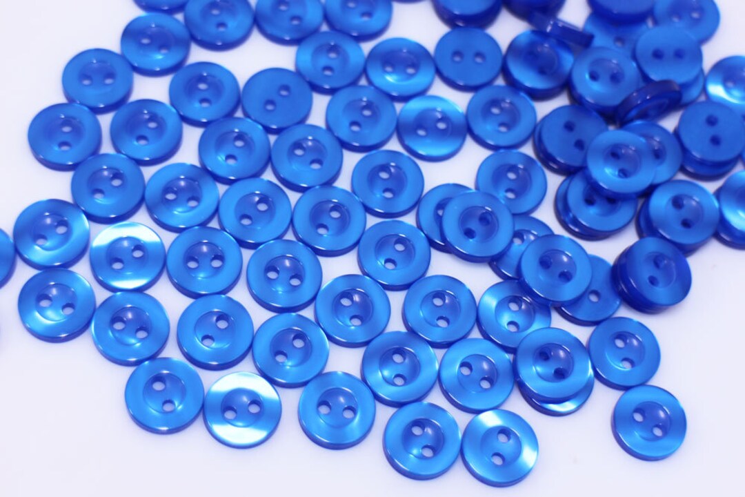 Bright Blue Two Holes Buttons, Wide Edge Buttons, Shiny Blue Buttons ...