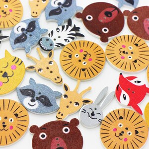 Zoo Animal Wooden Button, Children Button, Lion, Bear, Zebra, Fox ...