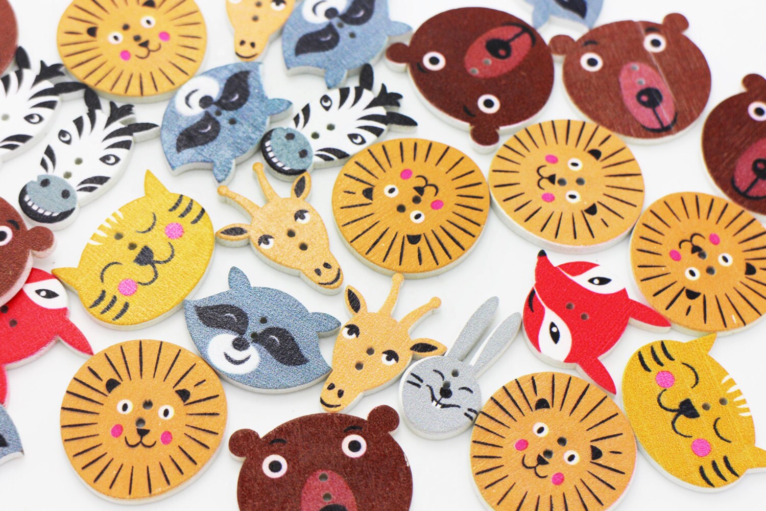 Zoo Animal Wooden Button, Children Button, Lion, Bear, Zebra, Fox ...