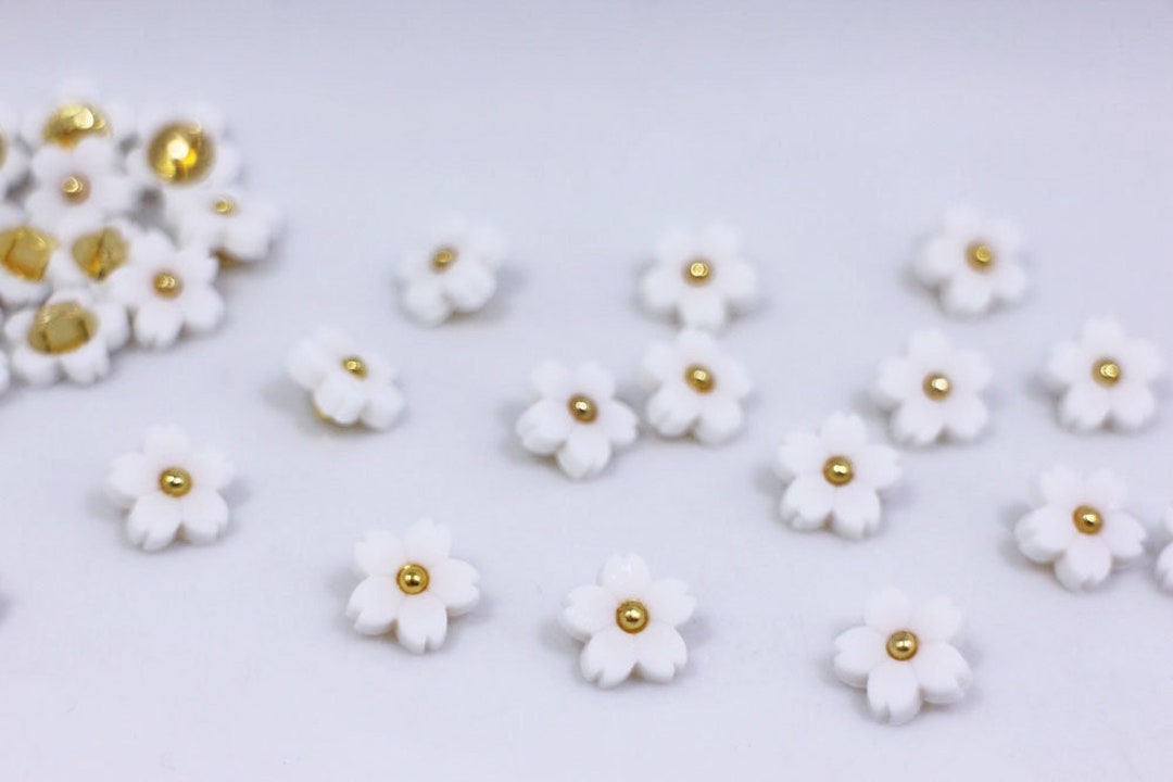 White Flower Buttons, Japanese Sakura Flower, Floral Shaped, White and ...